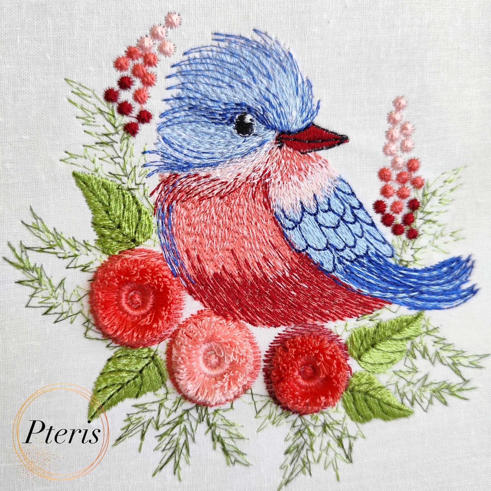 Bird and Roses Flower Fluffy Fringed Chenille Machine Embroidery 4 ...
