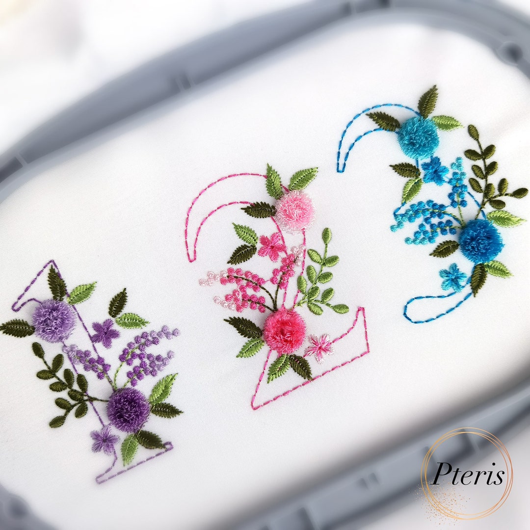 Fluffy Fringed Flowers Numbers Machine Embroidery Font - 10 Numbers 4x4 ...