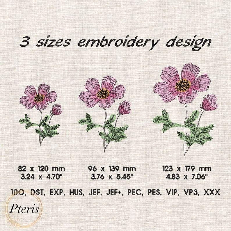 Watercolor Flower Machine Embroidery Design - 3 Sizes - Etsy