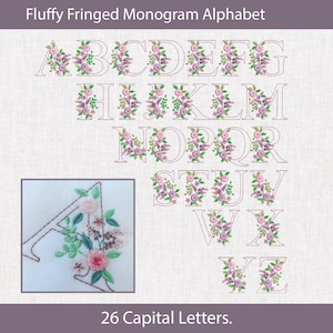 Fluffy Fringed Flowers Monogram Alphabet Machine Embroidery Font - 26 ...