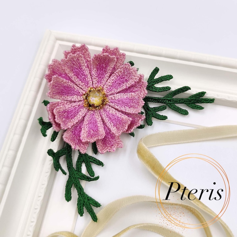 3D Cosmos Flower Brooch Machine Embroidery Design, in the Hoop Floral ...