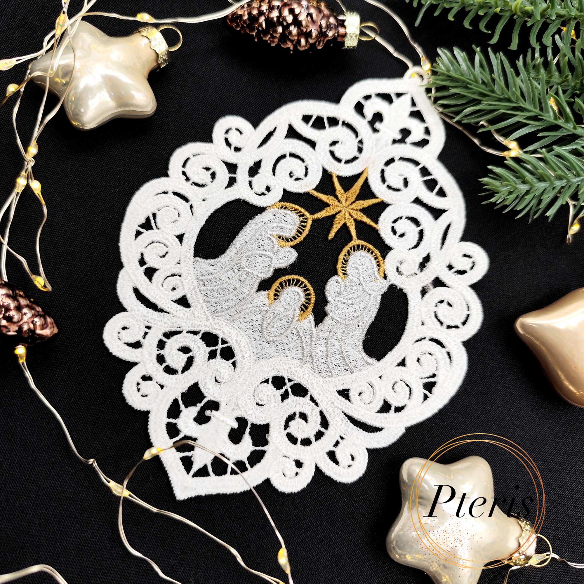 Nativity Scene Embroidery Design - FSL Holy Family Christmas Decoration ...