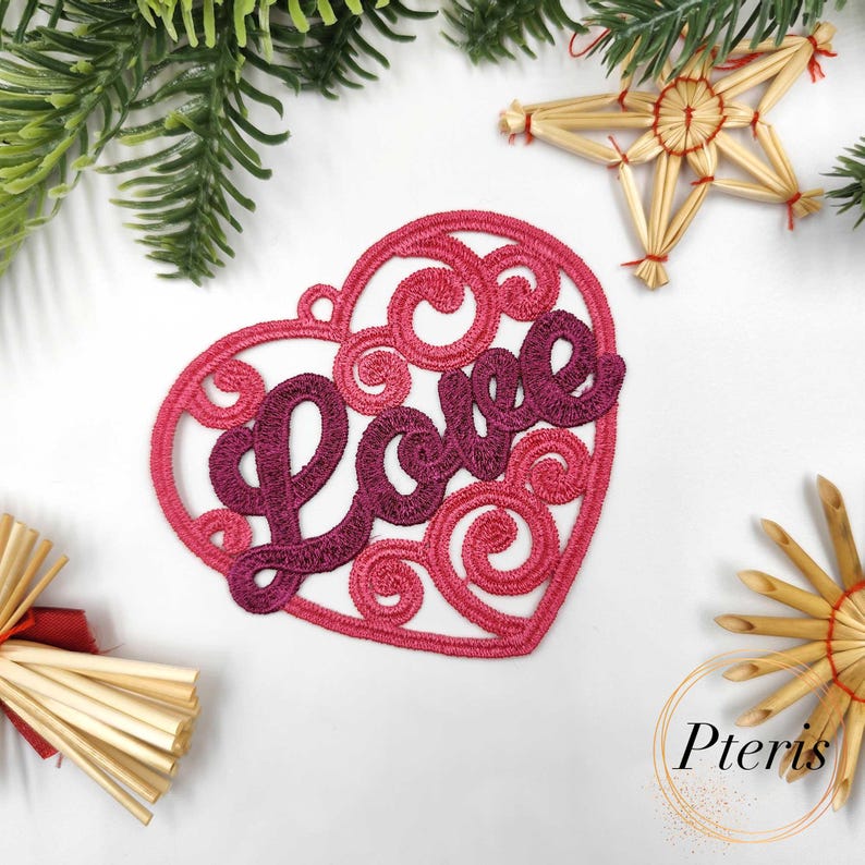 FSL Lace Heart LOVE Embroidery Design Valentine Ornament- 3 Sizes 4x4 ...