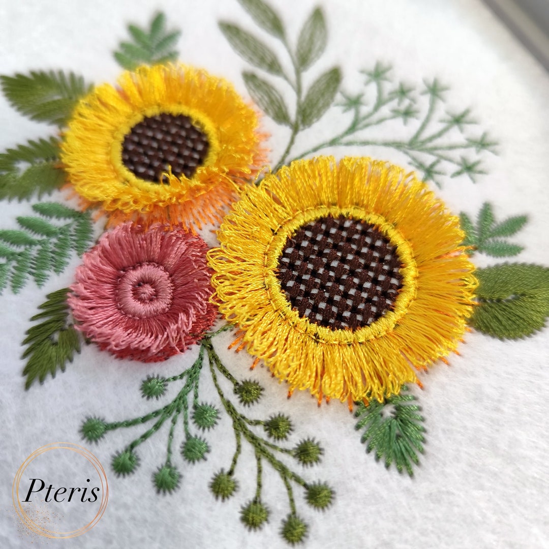 Sunflower Chenille Machine Embroidery Design File - Fluffy Fringed - 4 ...