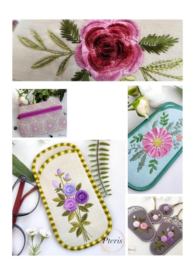 Fluffy Fringed Chelline Roses Corner Bookmark Machine Embroidery Design ...