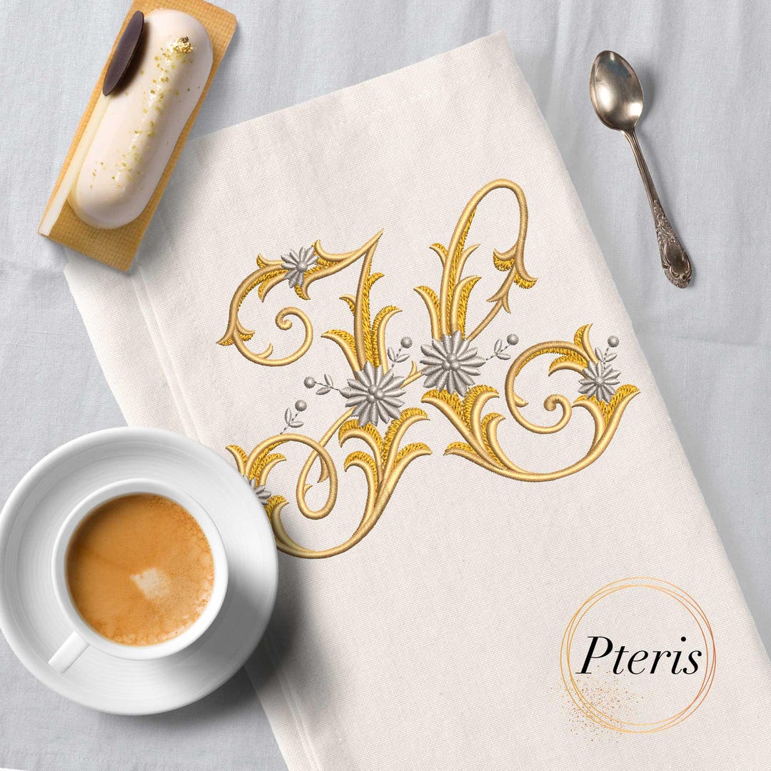 Floral Letter H Embroidery Design: Vintage Wedding Monogram (digital ...