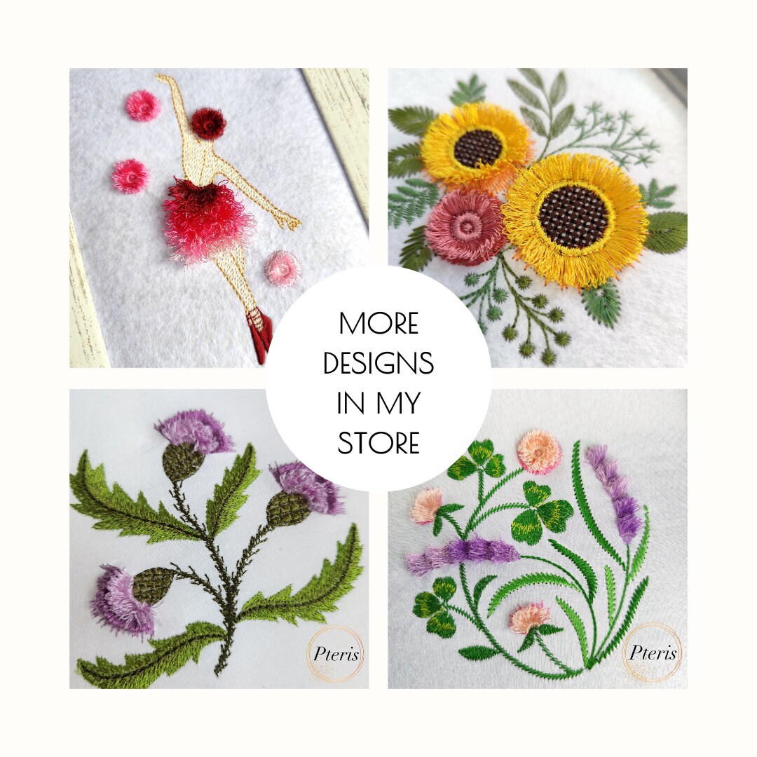 Thistle Flower Chenille Machine Embroidery Design - Fringed Fluffy ...