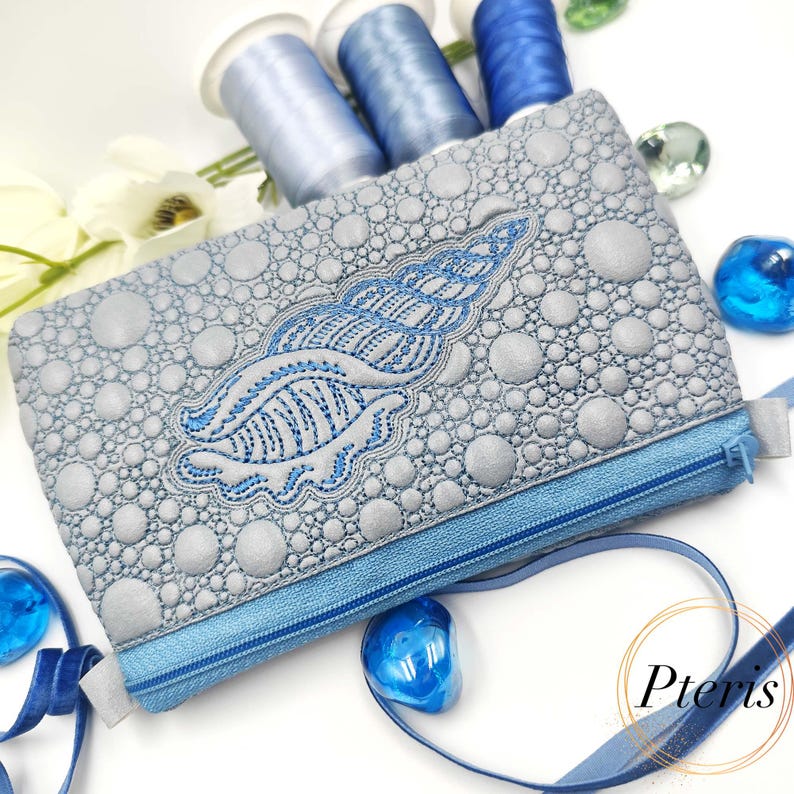 ITH Quilted Seashell Pouch Embroidery Design, Zipper Cosmetic Bag 5x7 ...