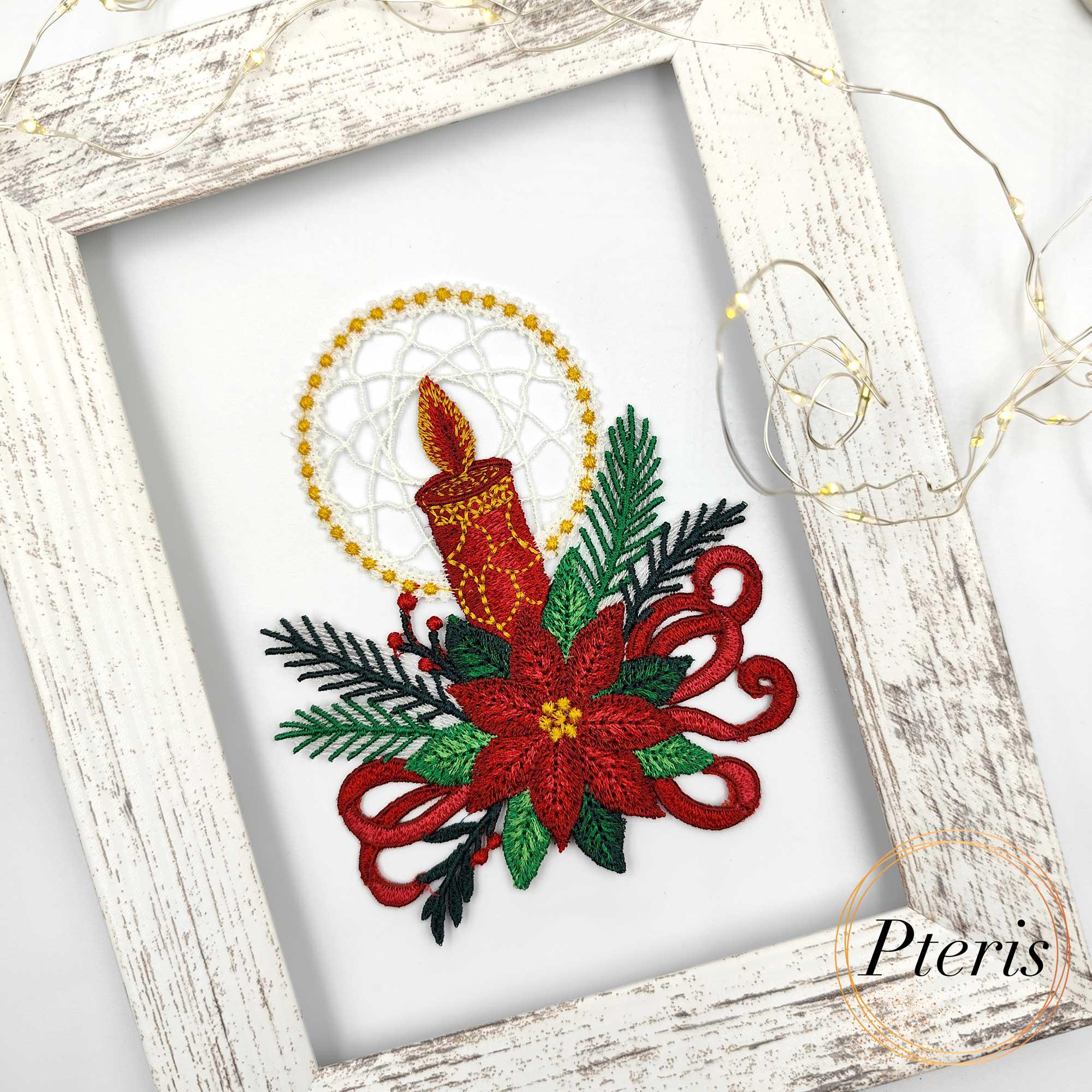 Christmas Candle FSL Embroidery Design: Lace Ornament 4x4, 5x7 Hoops - Etsy