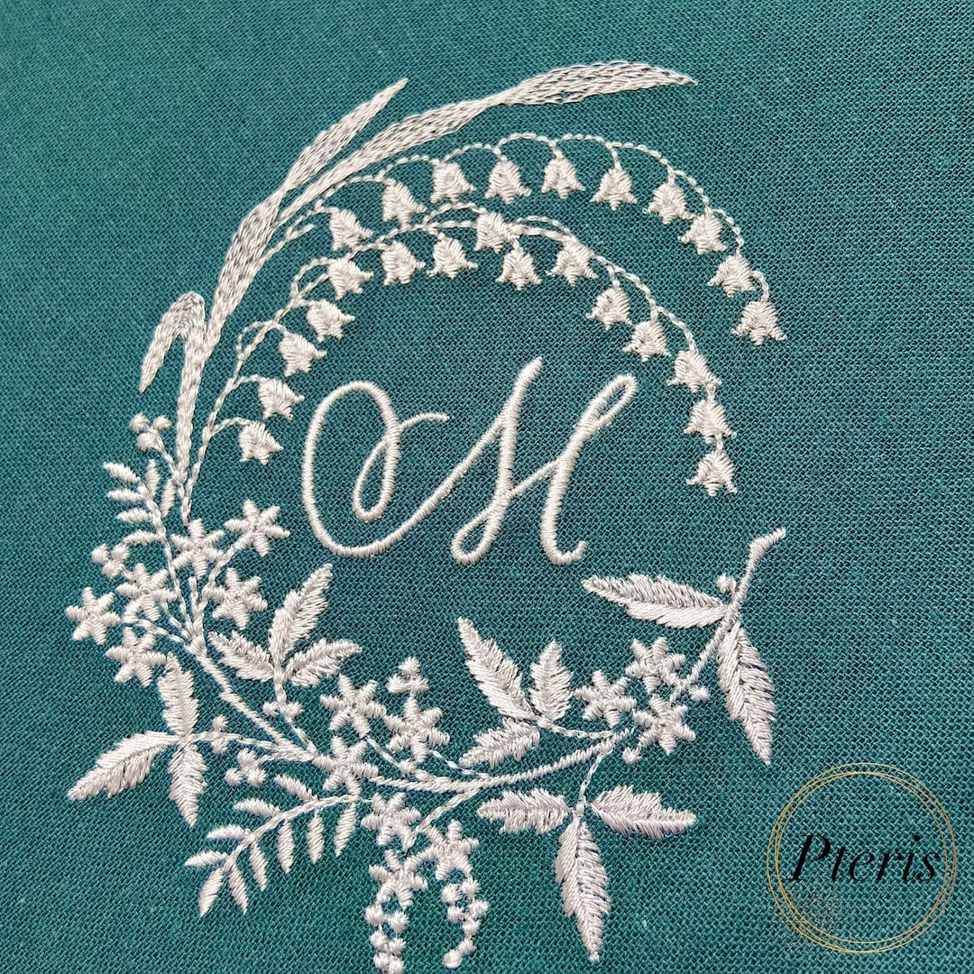 Lily of the Valley Wreath Monogram Frame Machine Embroidery - Etsy