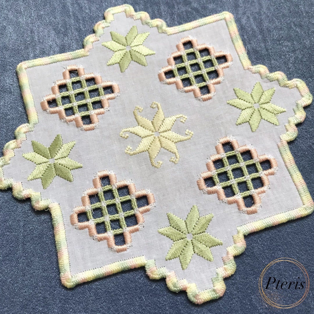 Hardanger Cocktail Napkin Machine Embroidery Design in the Hoop Project ...