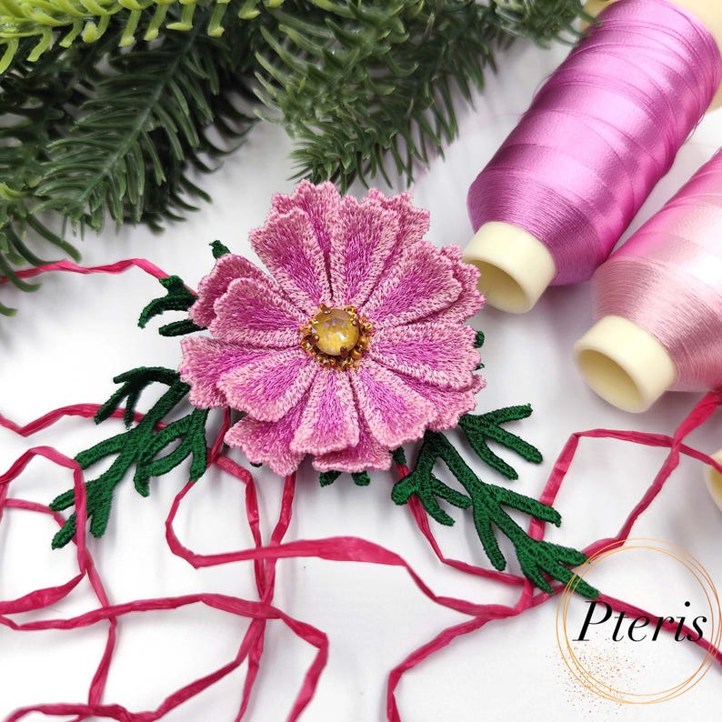 3D Cosmos Flower Brooch Machine Embroidery Design, in the Hoop Floral ...