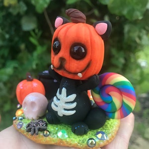 Polymer Clay Pumpkin Skeleton Kitty - Etsy