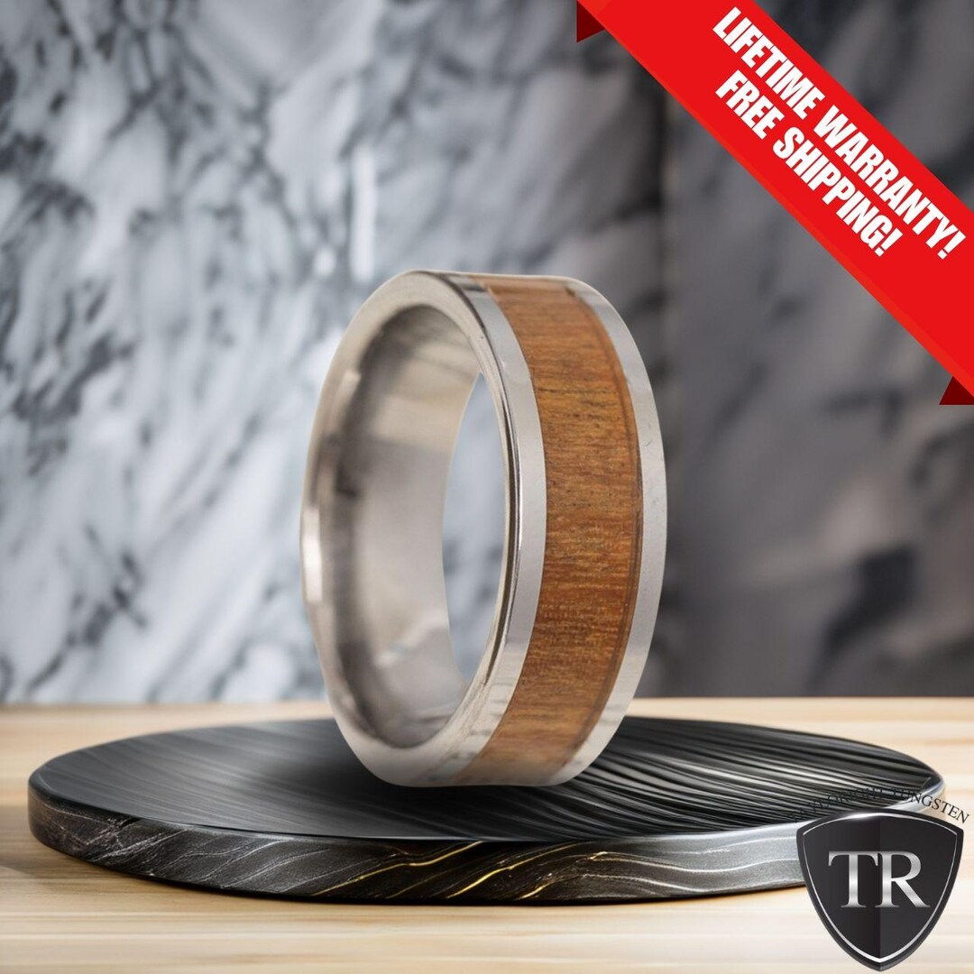 8 Mm Rowan Wood Mens Tungsten Wedding Band: Stunning Men's Ring ...