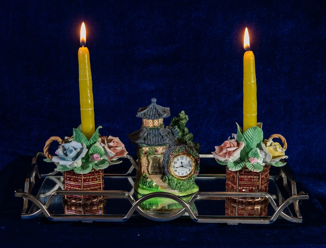 A Custom Crafted Candlestick Set and Clock Within a Pagoda.one Ofkind ...