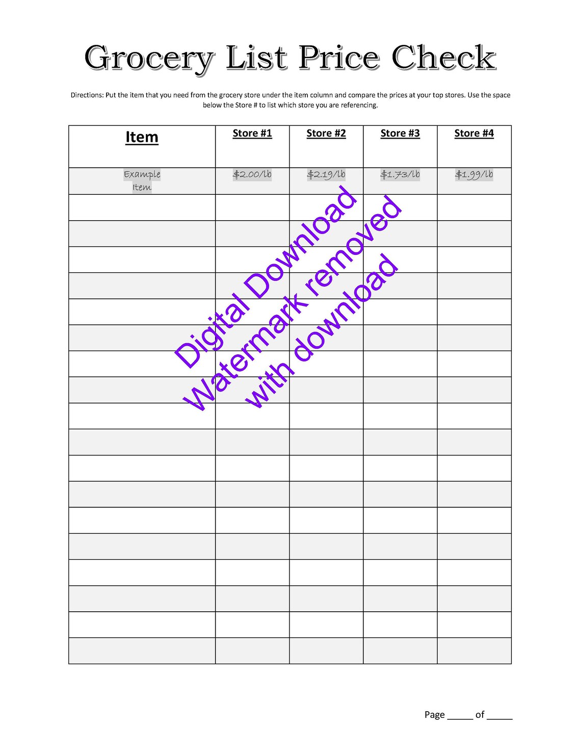 Grocery Price Comparison Printable Multiple Versions - Etsy