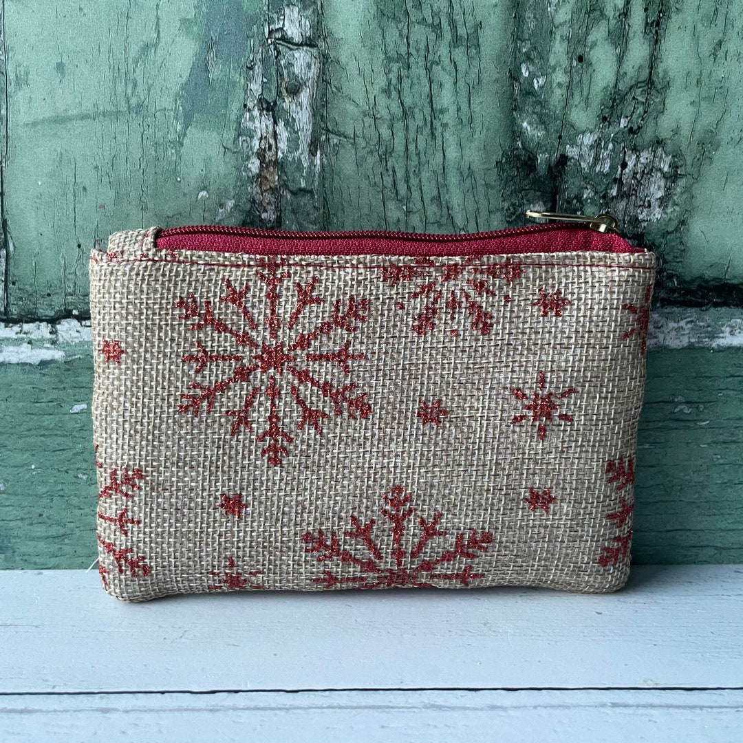 Red Snowflake Beige Cotton Zip Coin Purse Pouch - Etsy