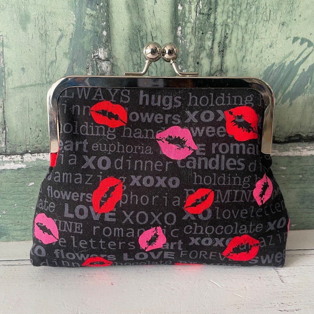Lips Kisses Cotton 5.5 Inch Silver Clasp Purse Frame Clutch Bag - Etsy