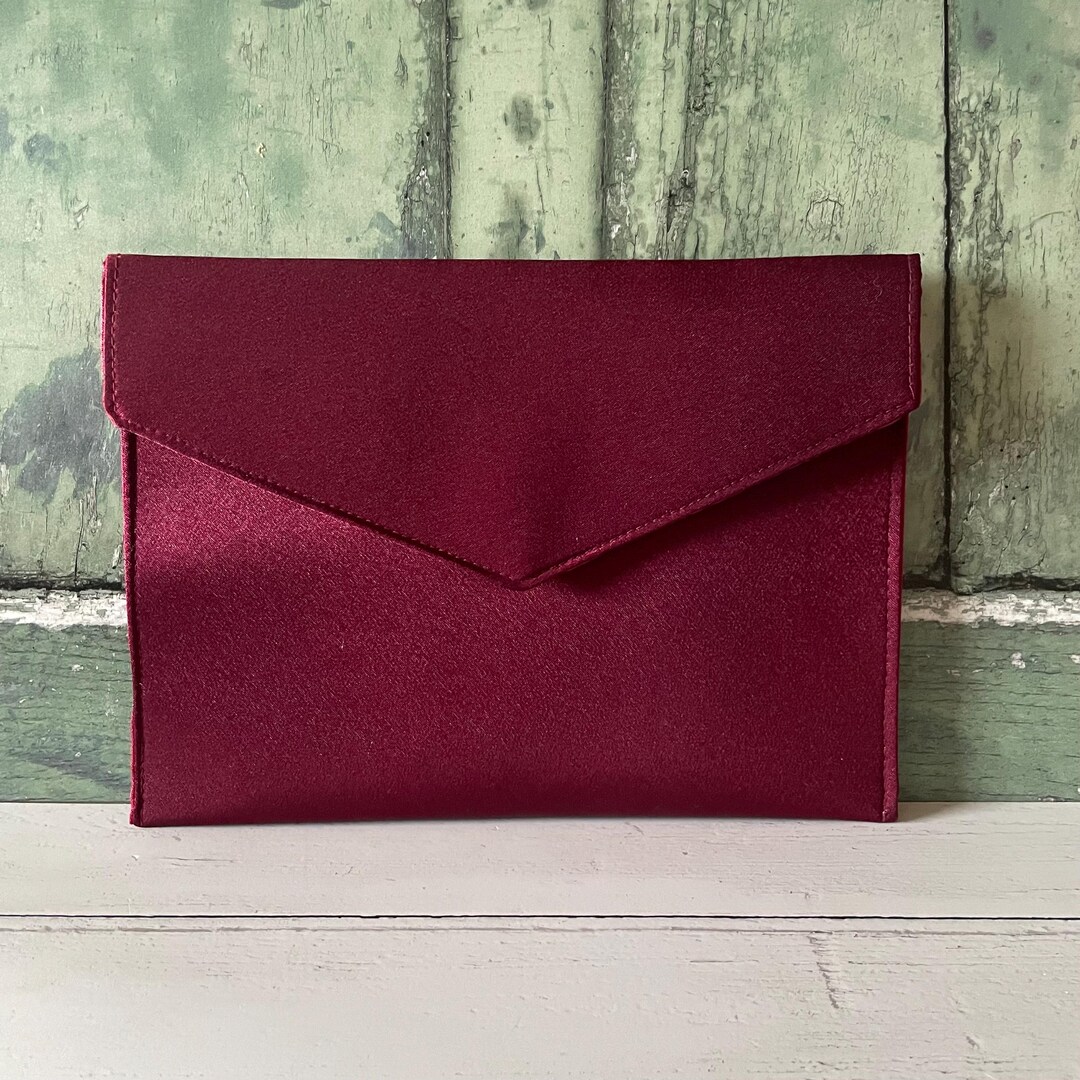 Wine Red Satin Slim Fold Over Envelope Clutch Bag - Etsy