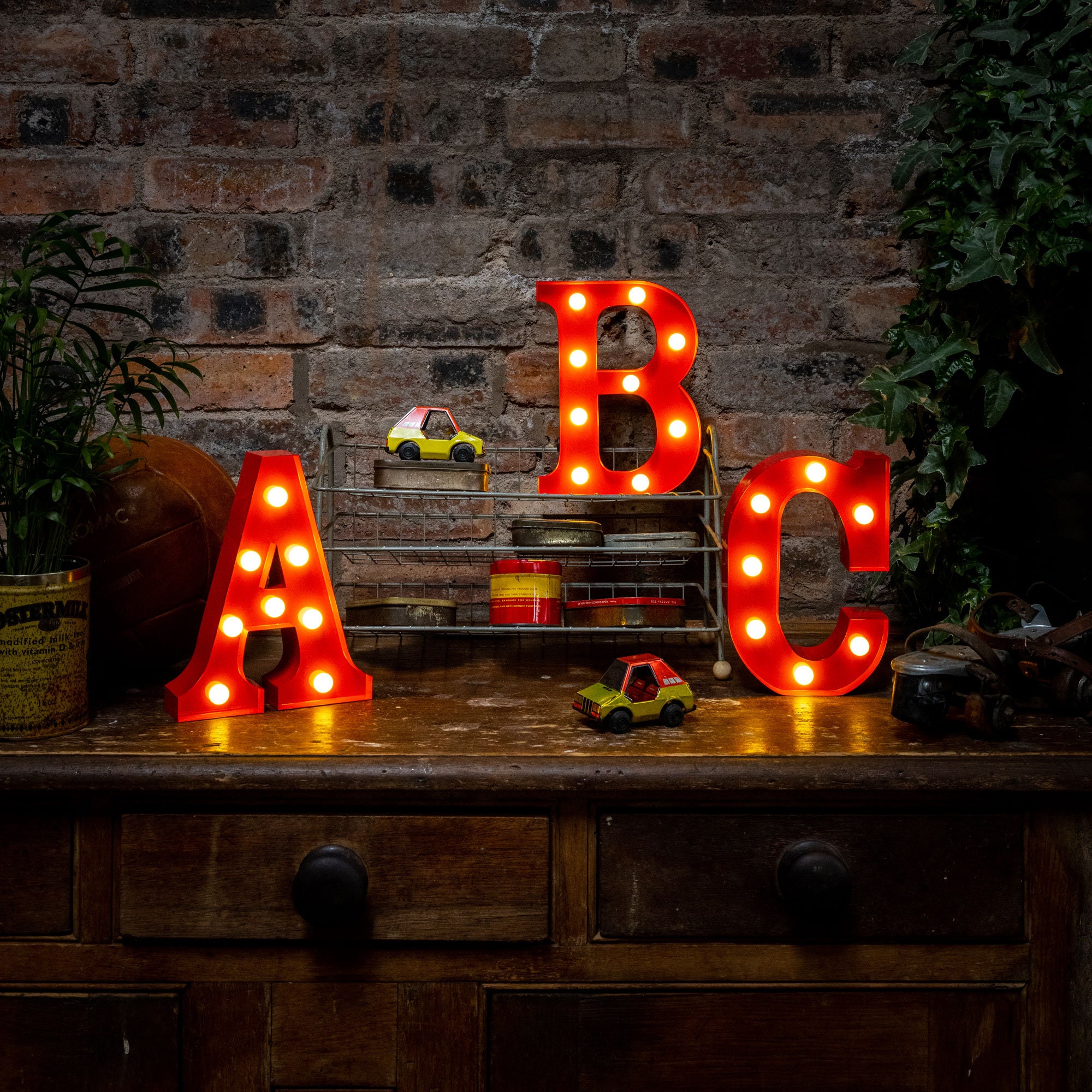 RED Letter Lights, METAL Carnival Style Circus Marquee Lights, A-Z LED ...