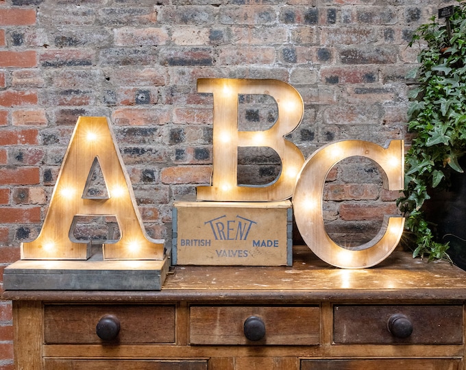 XL Rustic Barn Style Giant Wooden LED Light up Letter Lights A-Z ...