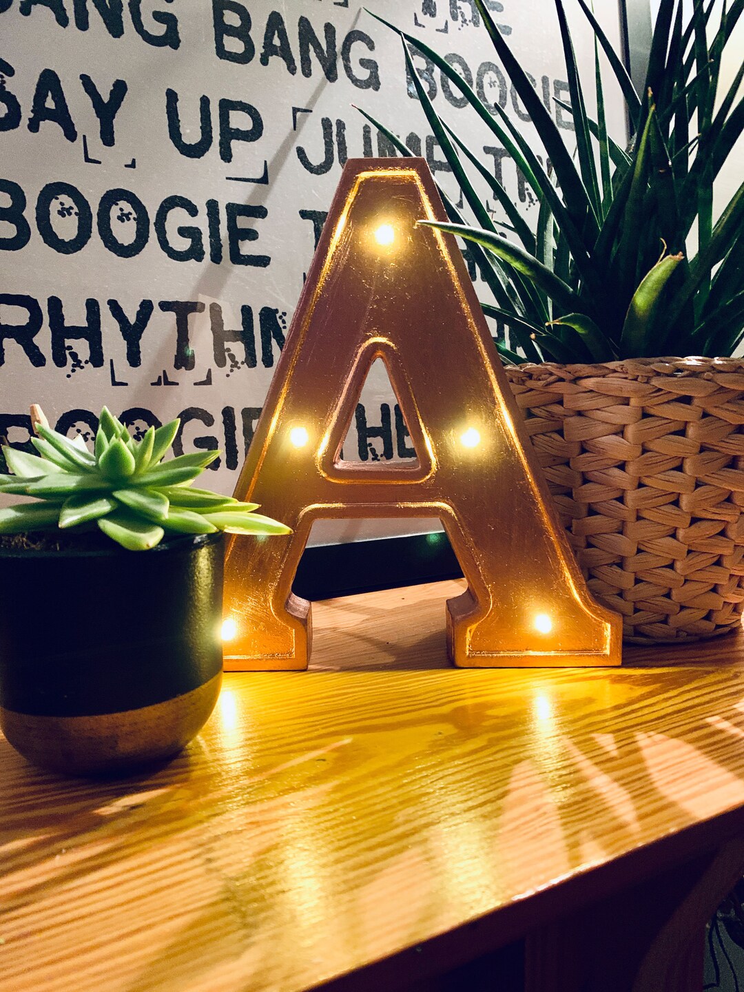 ROSE GOLD Wooden Letters A-Z, & - LED Light up Letter Lights - Battery ...