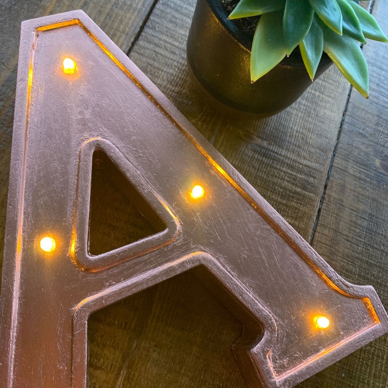 ROSE GOLD Wooden Letters A-Z & LED Light up Letter Lights - Etsy UK