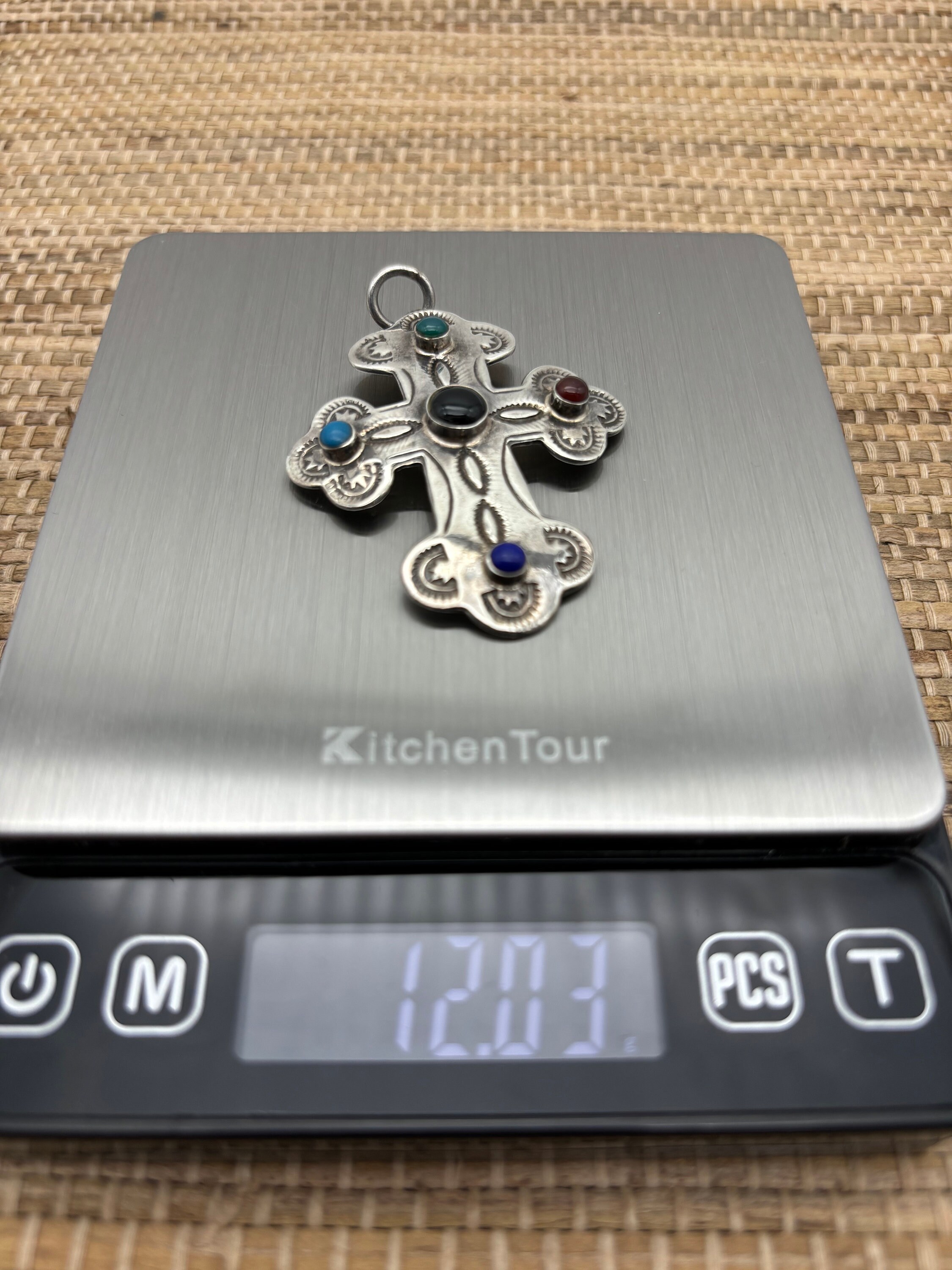 Large Sterling Southwestern Tooled Cross With Multi Stones - Etsy