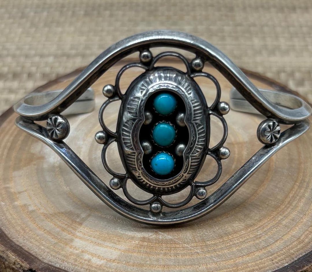 VTG Southwest Shadow Box Turquoise and Sterling Silver Cuff Bracelet - Etsy