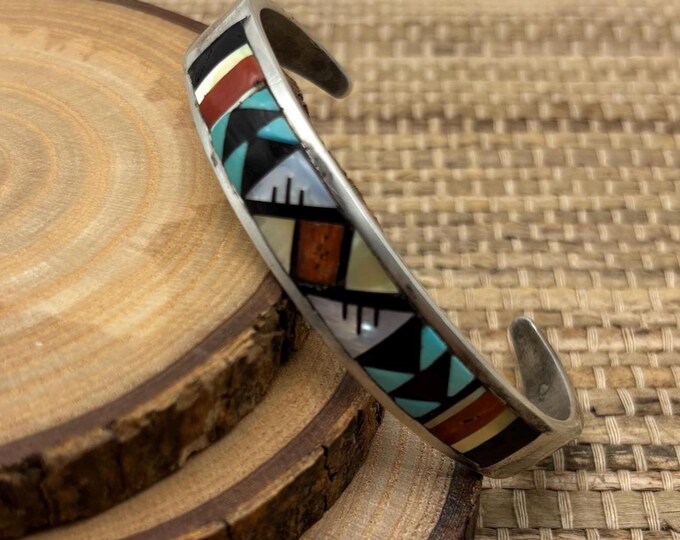 VTG Signed Zuni Multi Stone Inlay Sterling Cuff Bracelet - Etsy