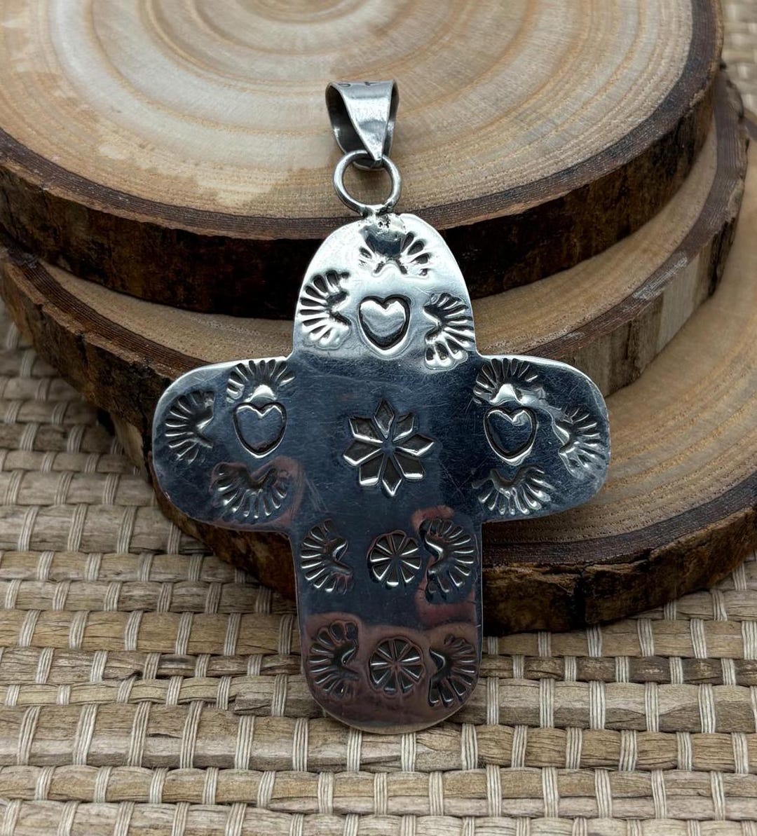 Large Southwest Sterling Tooled Cross Pendant - Etsy