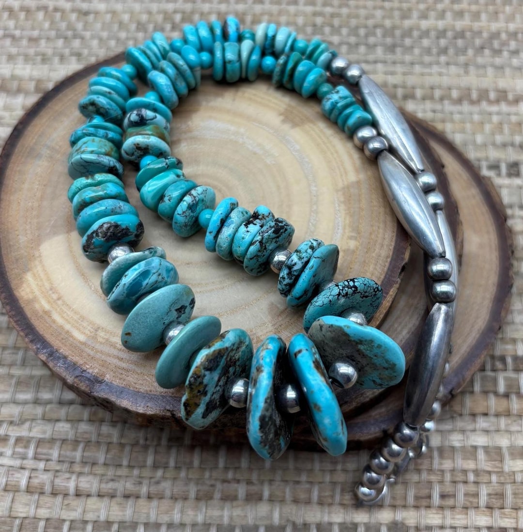 Arizona Turquoise Disc Bead and Vintage Navajo Bench Bead Necklace - Etsy