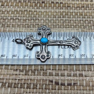 Large Sterling Southwestern Tooled Cross With Turquoise - Etsy