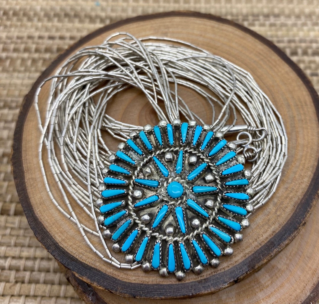 P & A Lahi Zuni Sterling Silver Needlepoint Pendant and Liquid Silver ...