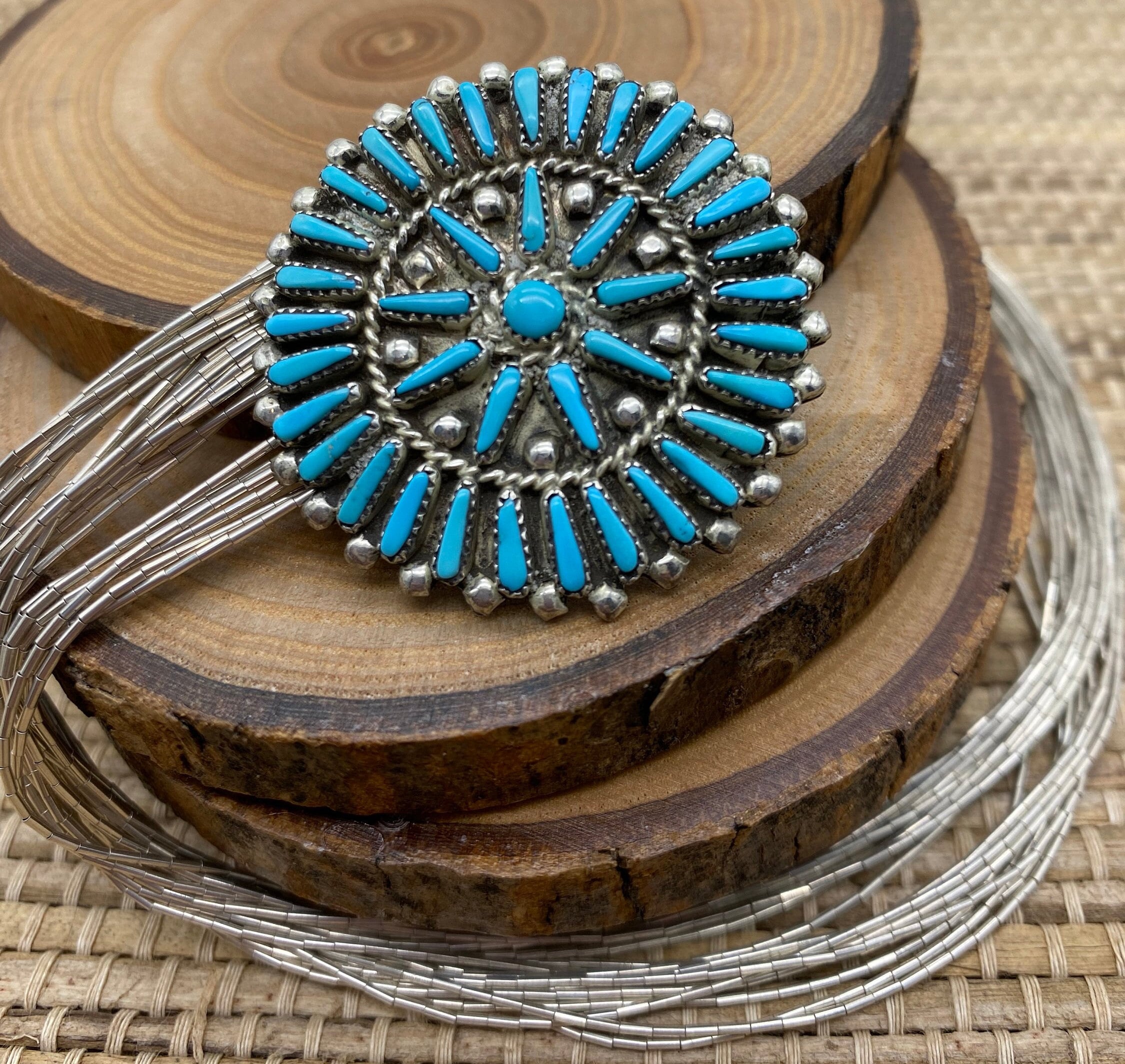 P & A Lahi Zuni Sterling Silver Needlepoint Pendant and Liquid Silver ...