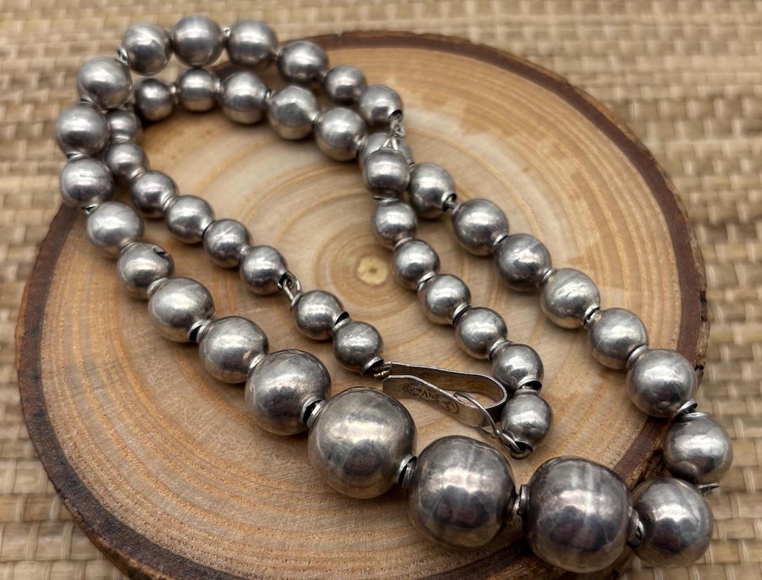Vintage Graduated Navajo Pearl Sterling Bead Necklace With Moderate ...
