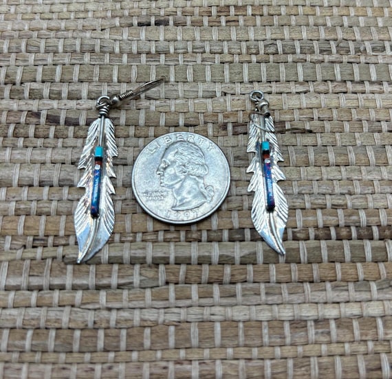 Vintage Southwest native sterling inlay stone feather… - Gem