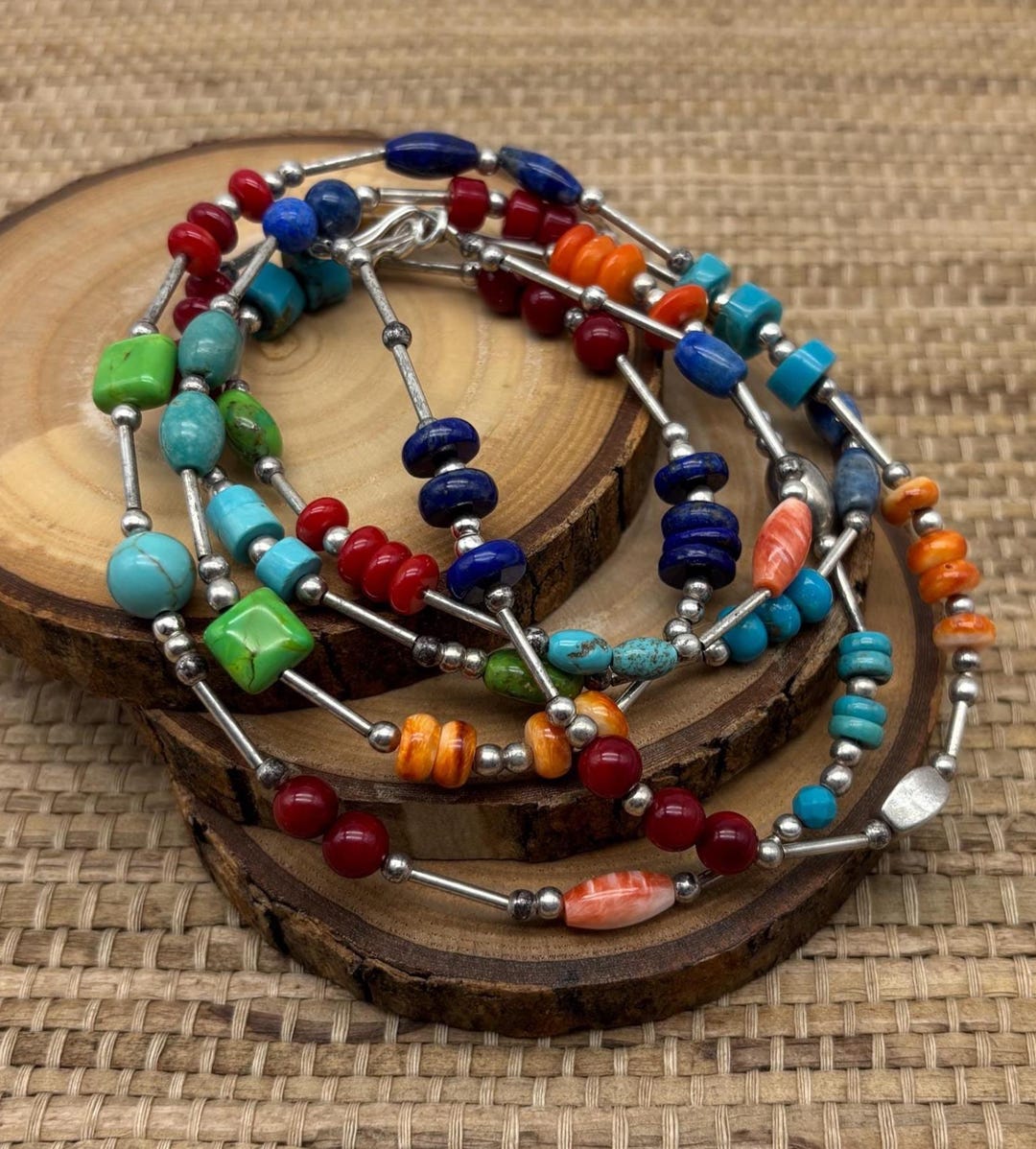 Southwest Inspired Multi Gem and and Vintage Tube Bead Necklace. - Etsy