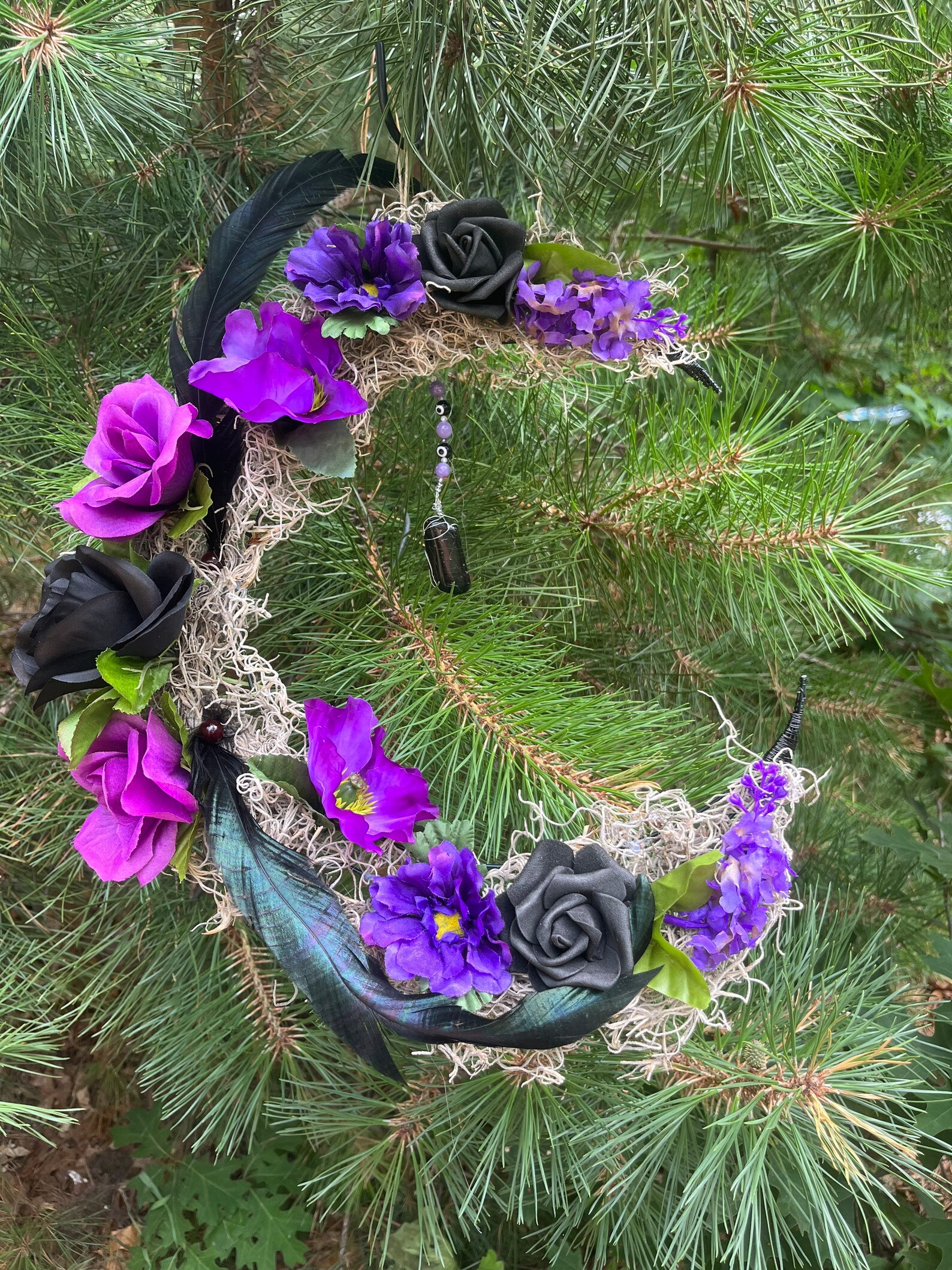 Custom Crystal Moon Wreath: Floral Home Decor Amethyst - Etsy