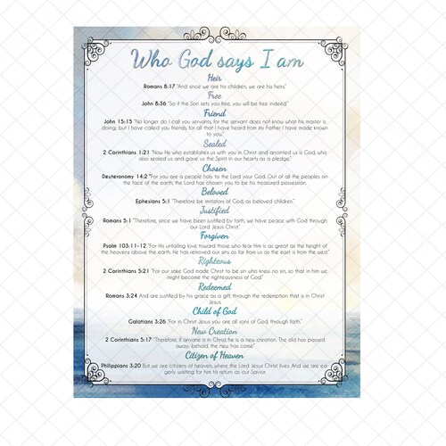 Who God Says I Am Who I Am in Christ Faith Scripture - Etsy