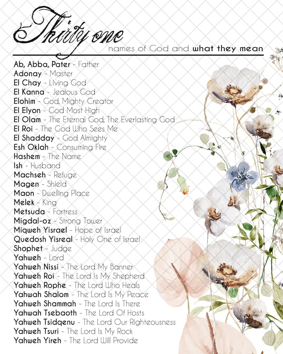 31 Names of God Wildflowers Hebrew God Names Wall Art - Etsy
