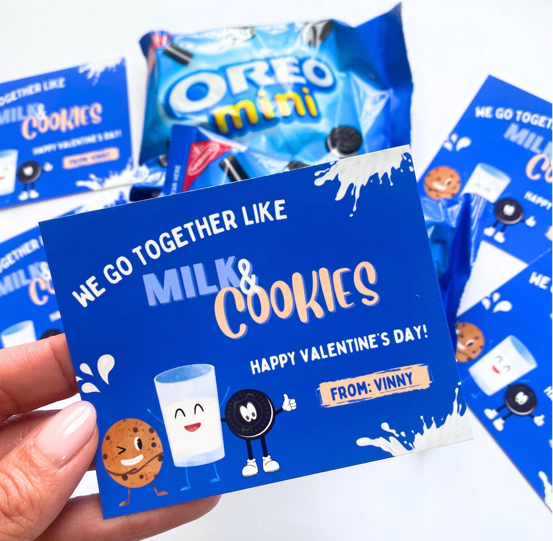PRINTABLE Milk & Cookies Valentine Tags,cookie Chocolate Chip Valentine ...