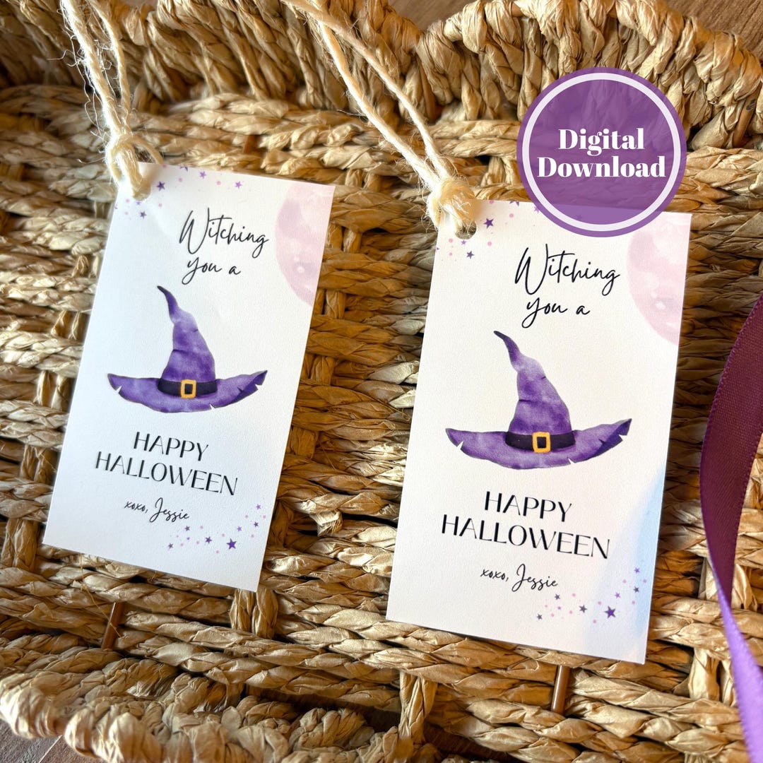 Customizable Witch Hat Gift Tags – Cute Halloween Digital Tags ...
