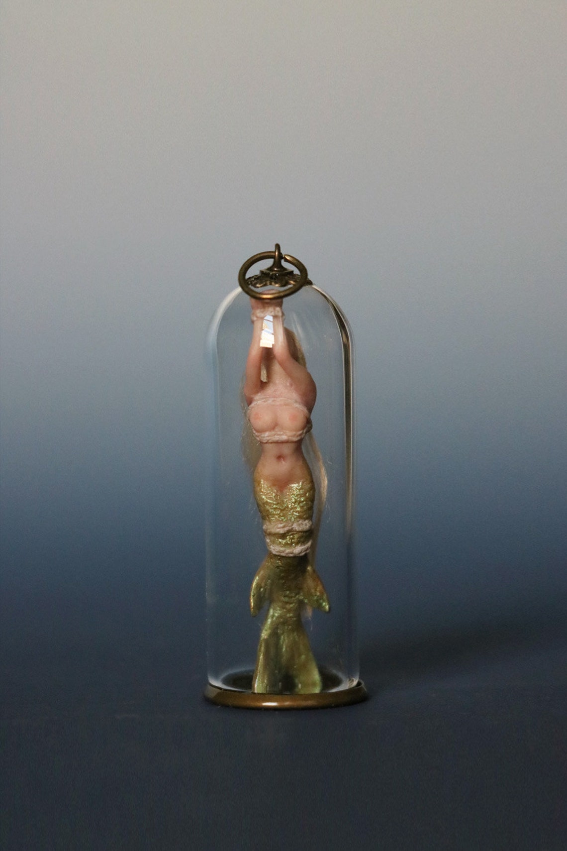 Miniature Captured Blonde Green Mermaid in Bottle bronze - Etsy