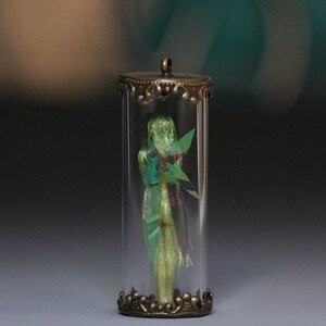 Miniature Absinthe Fairy in a Bottle bronze 40mm Glass Dome Vial Tube ...