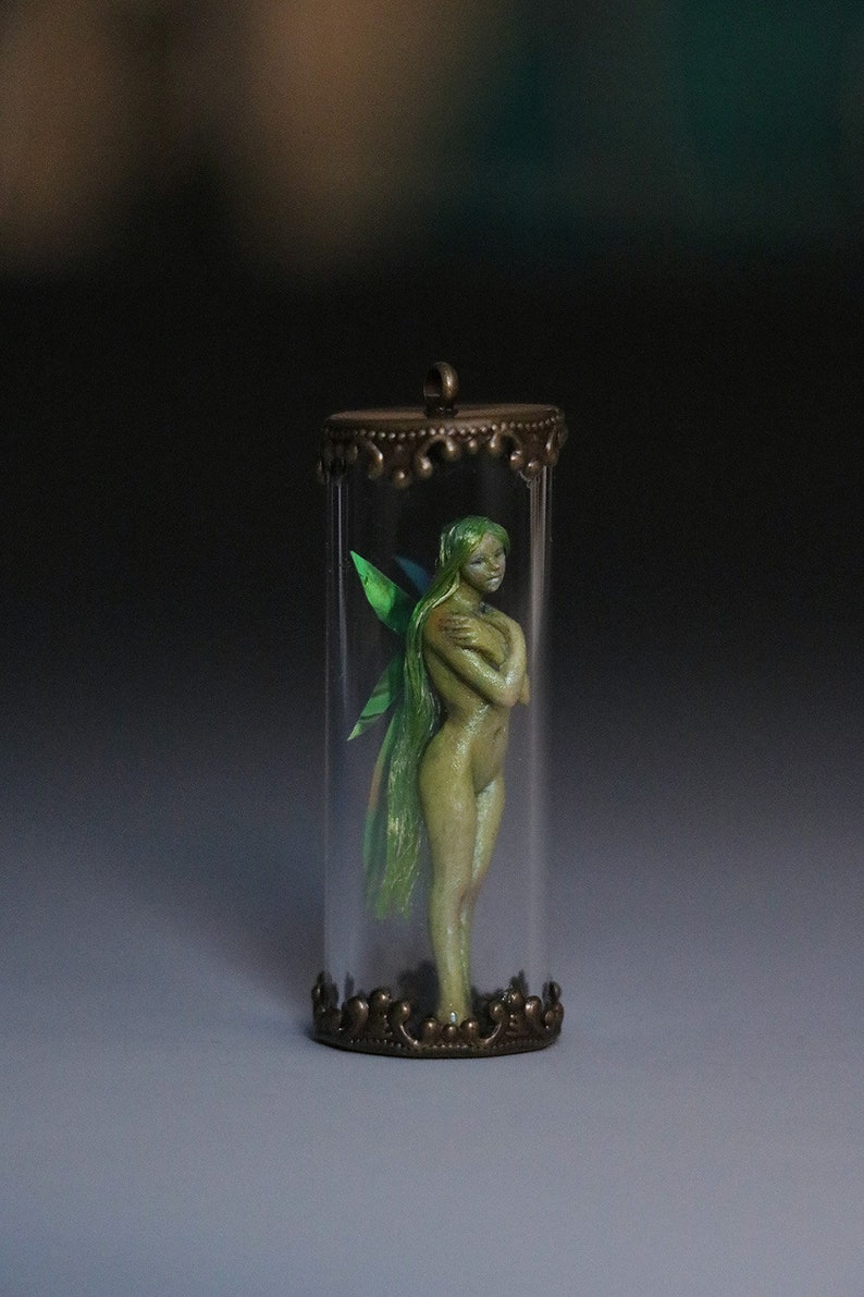 Miniature Absinthe Fairy in a Bottle bronze 40mm Glass Dome - Etsy