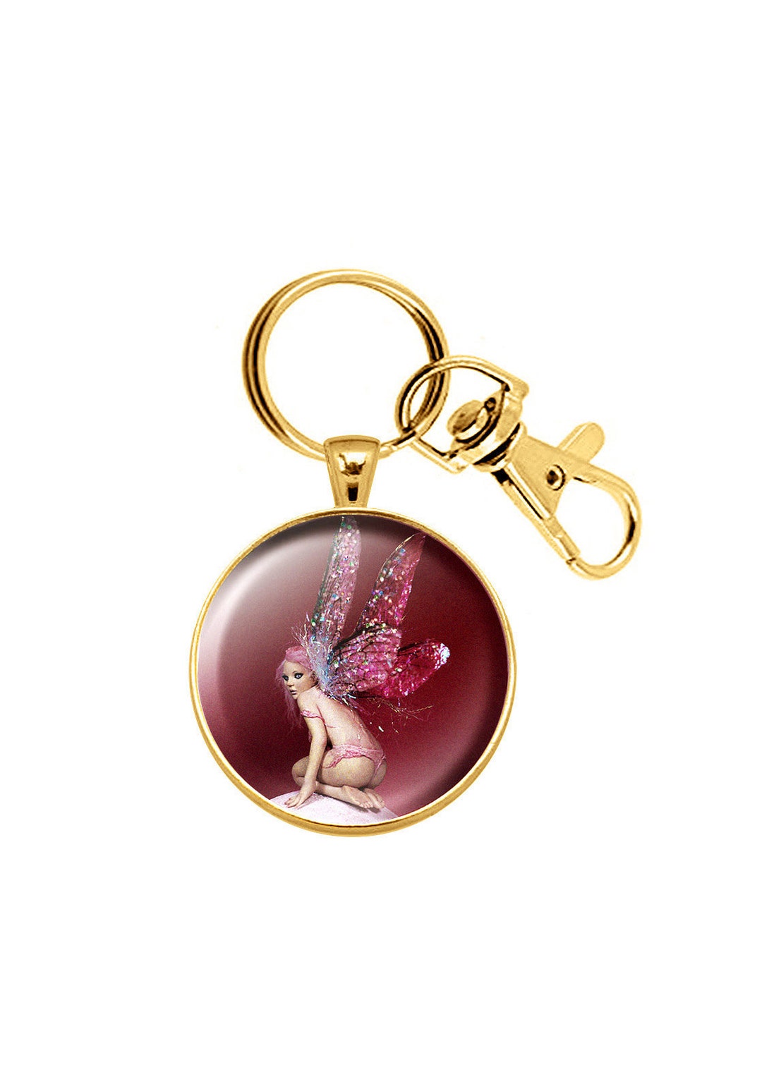 Pocket Fairy Pink Fae Keychain Pendant 3D Dome Glass Cabochon ...