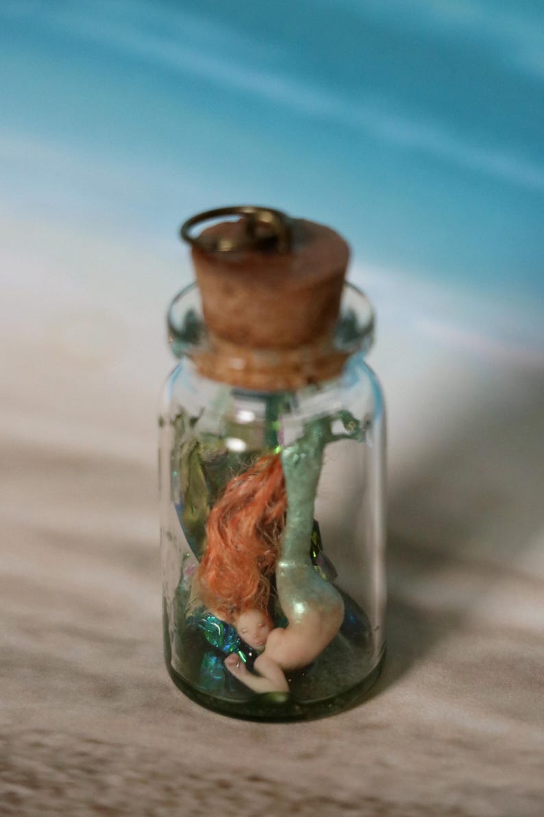OOAK Redhead Mermaid in Bottle 8ml Handmade Art Doll Sculpture ...