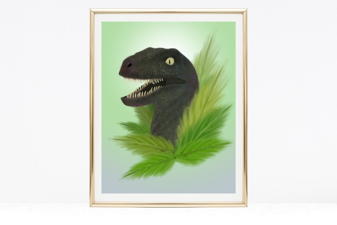 Velociraptor Art Print, Raptor Art, Dinosaur Illustration, Home Decor ...