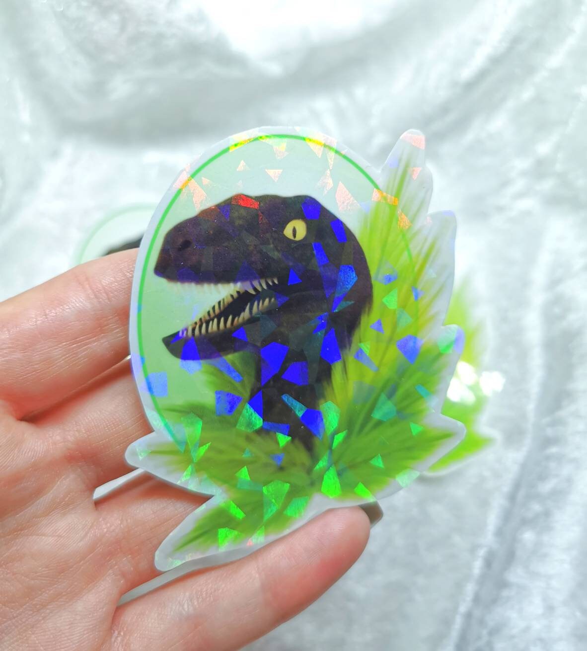 Holographic Dinosaur Glossy vinyl stickers Velociraptor | Etsy